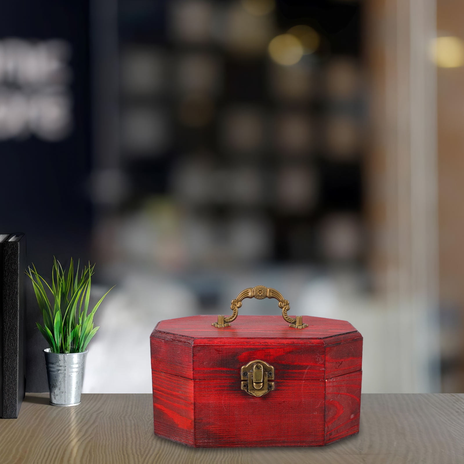 HEMOTON Vintage Storage Box with Lid for Decoration Red Wooden Display ...