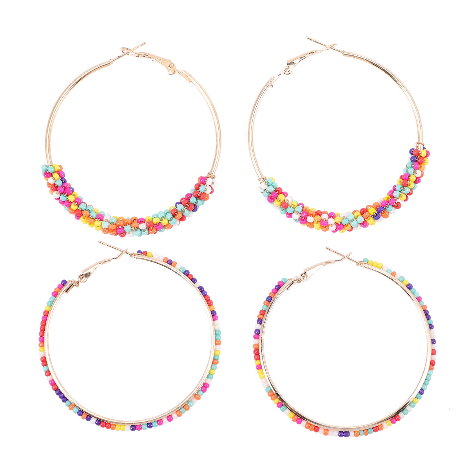 Hemoton Earrings Circle Beadbohemian Beaded Hoops Open Pierced Hoop ...
