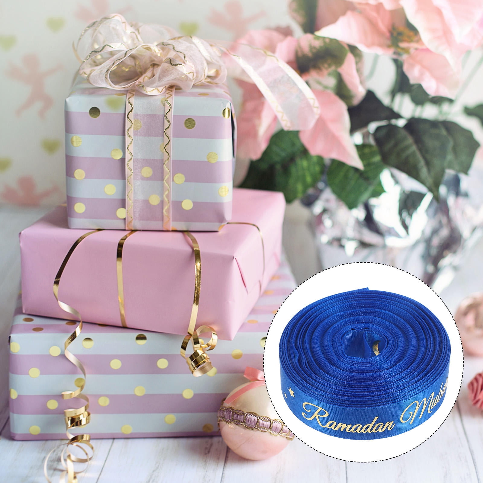 SOPOTUTU Eid Mubarak ribbons holiday decoration polyester 1 Roll ...