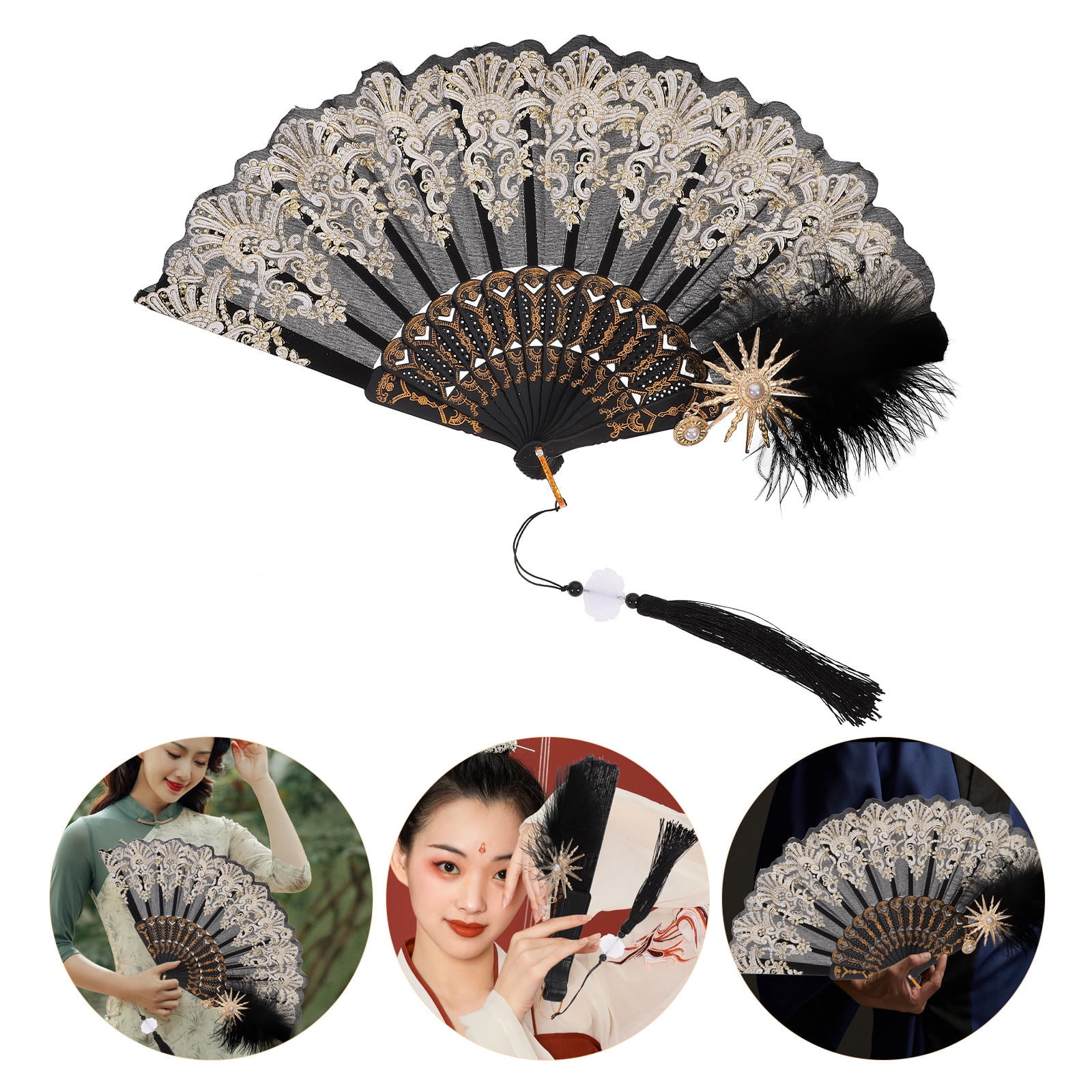 Hemoton European Style Handheld Fan Plumage Fan Traditional Folding Fan ...
