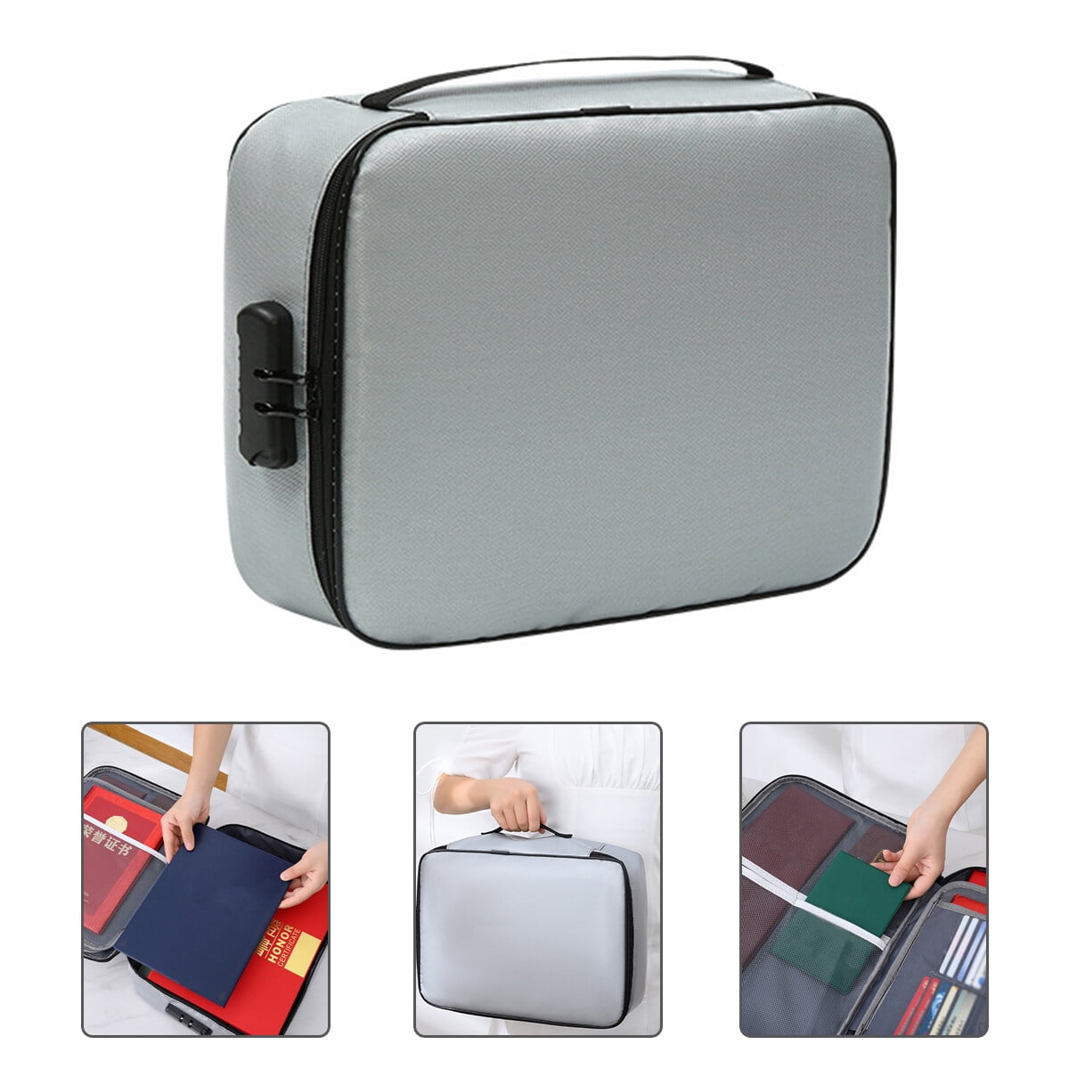 Hemoton Fireproof Document Bag 3-Layer File Storage Case with Lock for ...