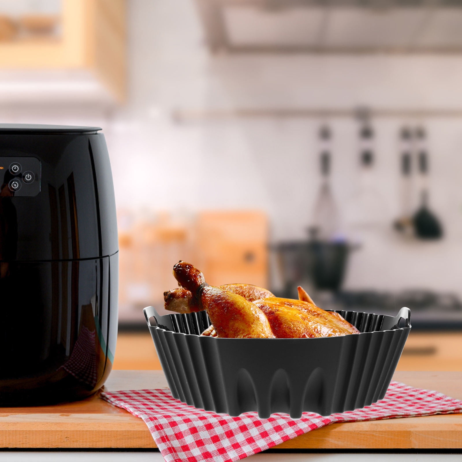 SOPOTUTU Black 1Pcs Silicone Air Fryer Liner Round Non-stick Protective ...