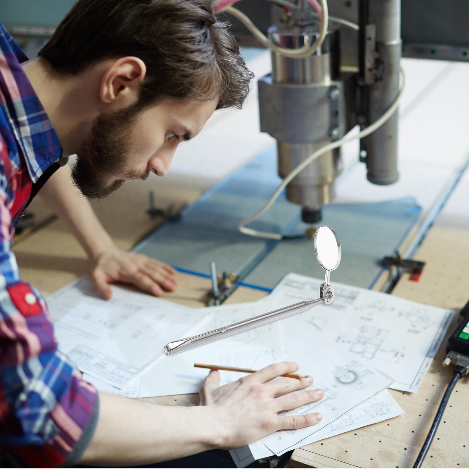 Hemoton Heavy Duty Telescoping Inspection Mirror 30mm Round Mirror on a ...