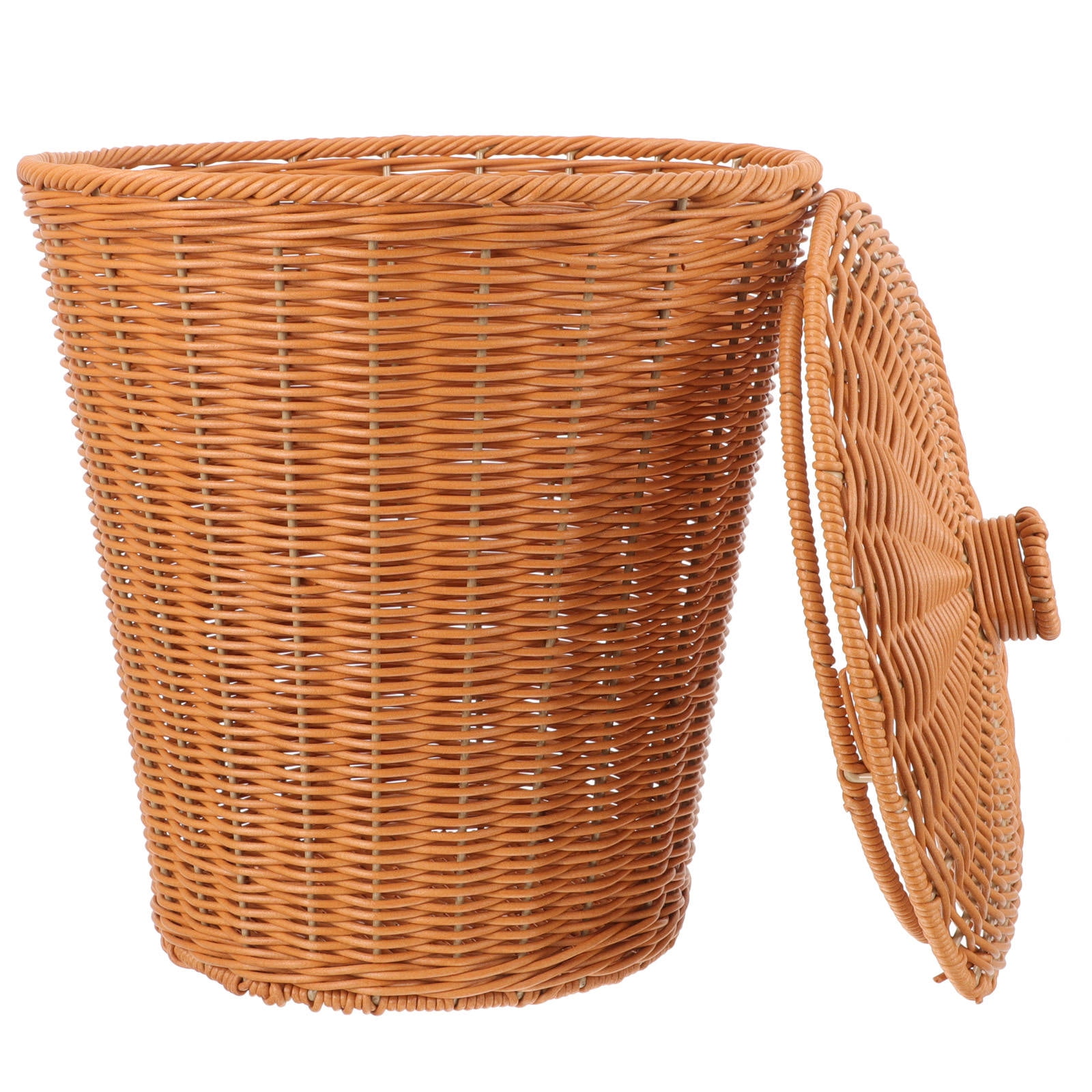 Hemoton Imitation Rattan Storage Basket With Lid Round Storage Basket ...