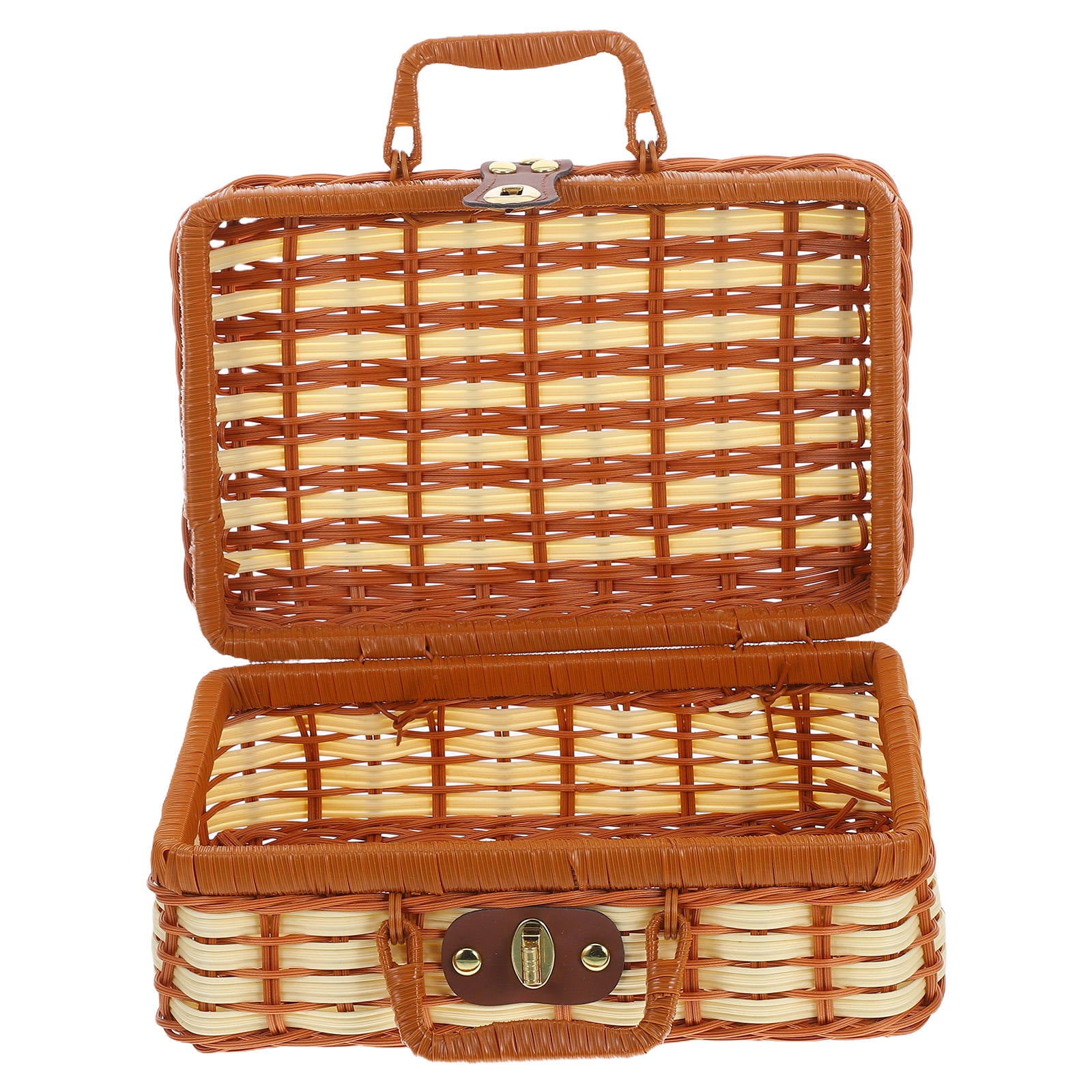 Hemoton Imitation Rattan Suitcase Picnic Basket with Handles 26.00X17 ...