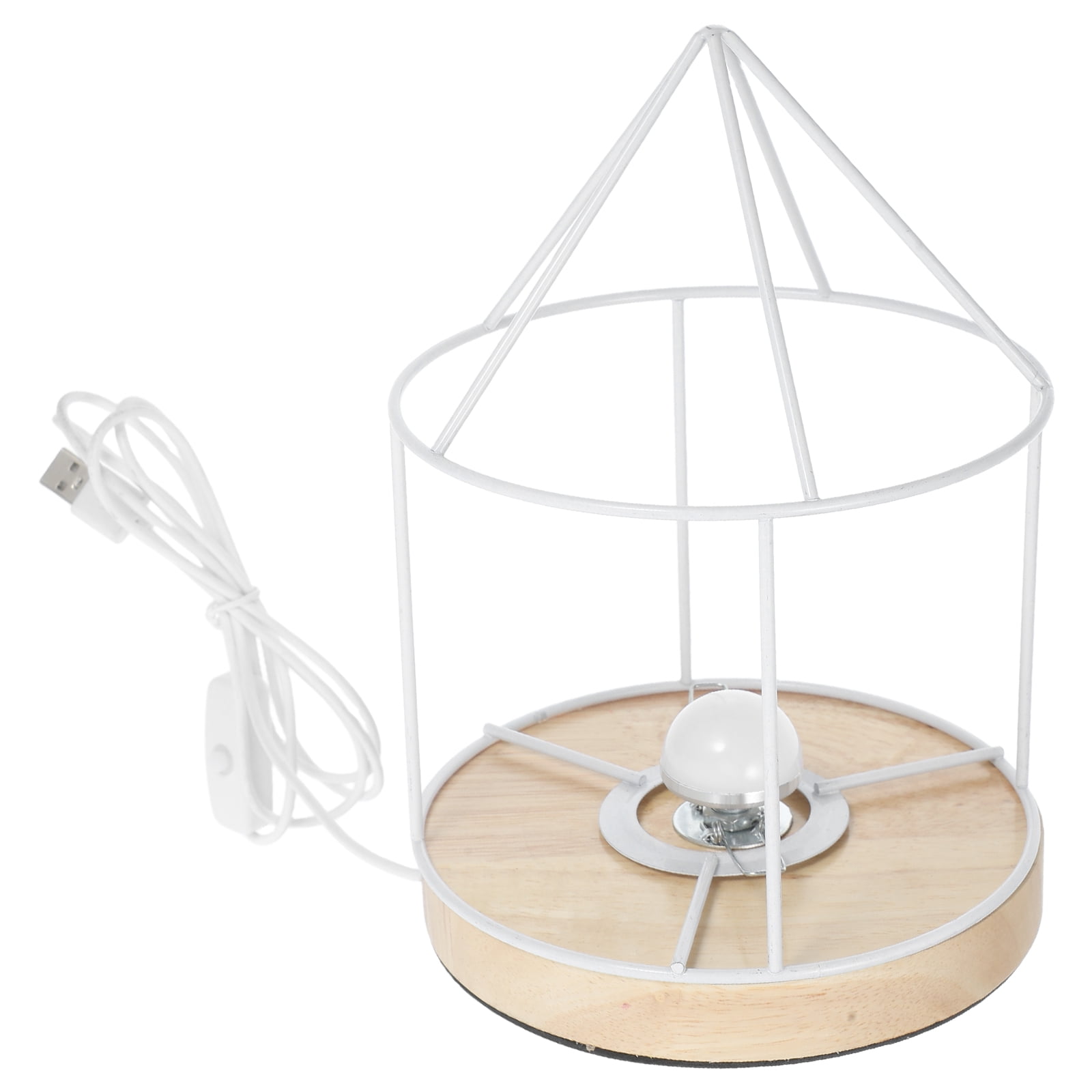 Hemoton Iron Wire Lamp Shade Frame with Wooden Base USB Type Desk Lamp ...