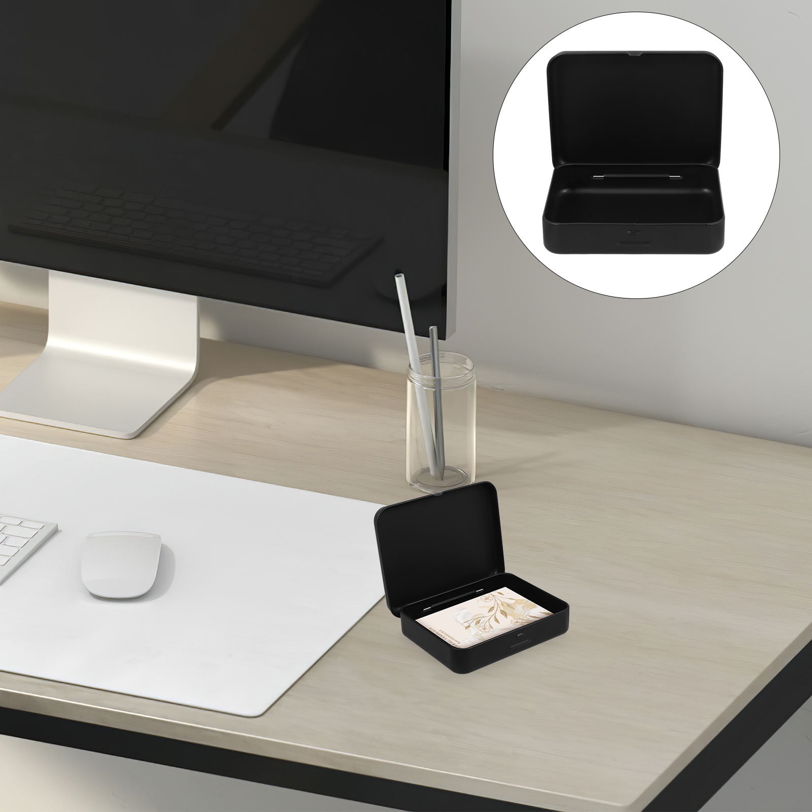 RENACLIPY Iron Storage Box Black Tinplate Privacy Protection Design ...