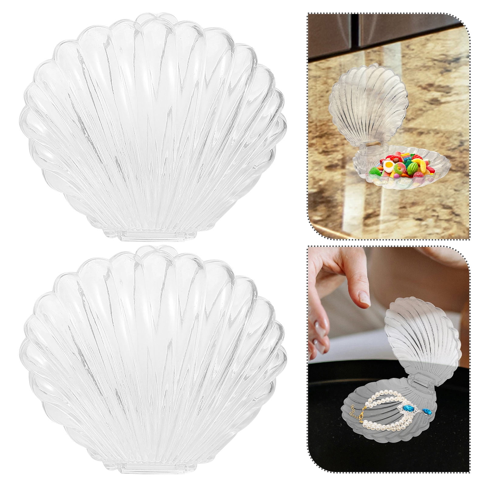 Hemoton Mermaid Party Favor Boxes 4pcs Clear Plastic Mini Sea Shells ...