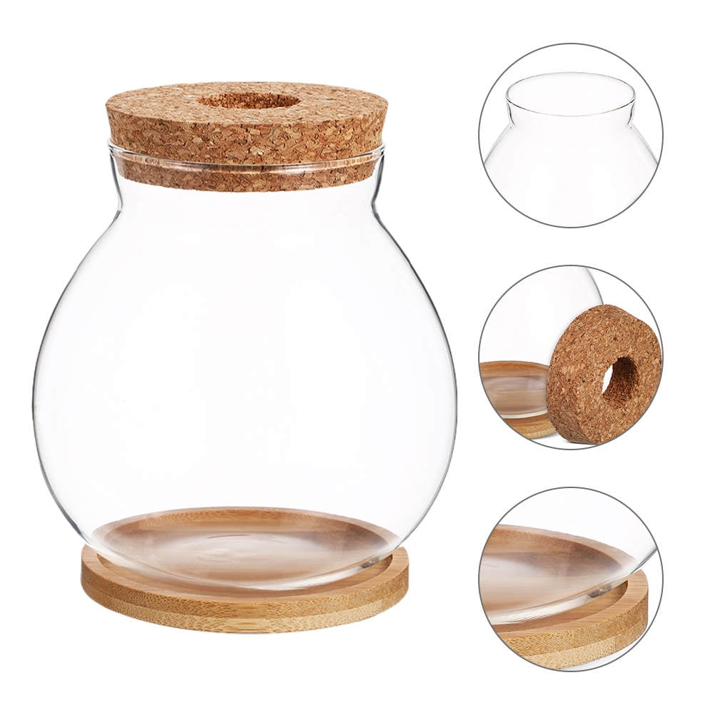 Hemoton Mini Fish Tank With Wood Lid Transparent Glass Fish Bowl ...