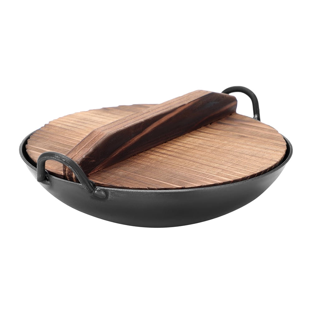 Hemoton Mini Iron Wok With Lid Double Ear Pretend Play Kitchen Pan ...