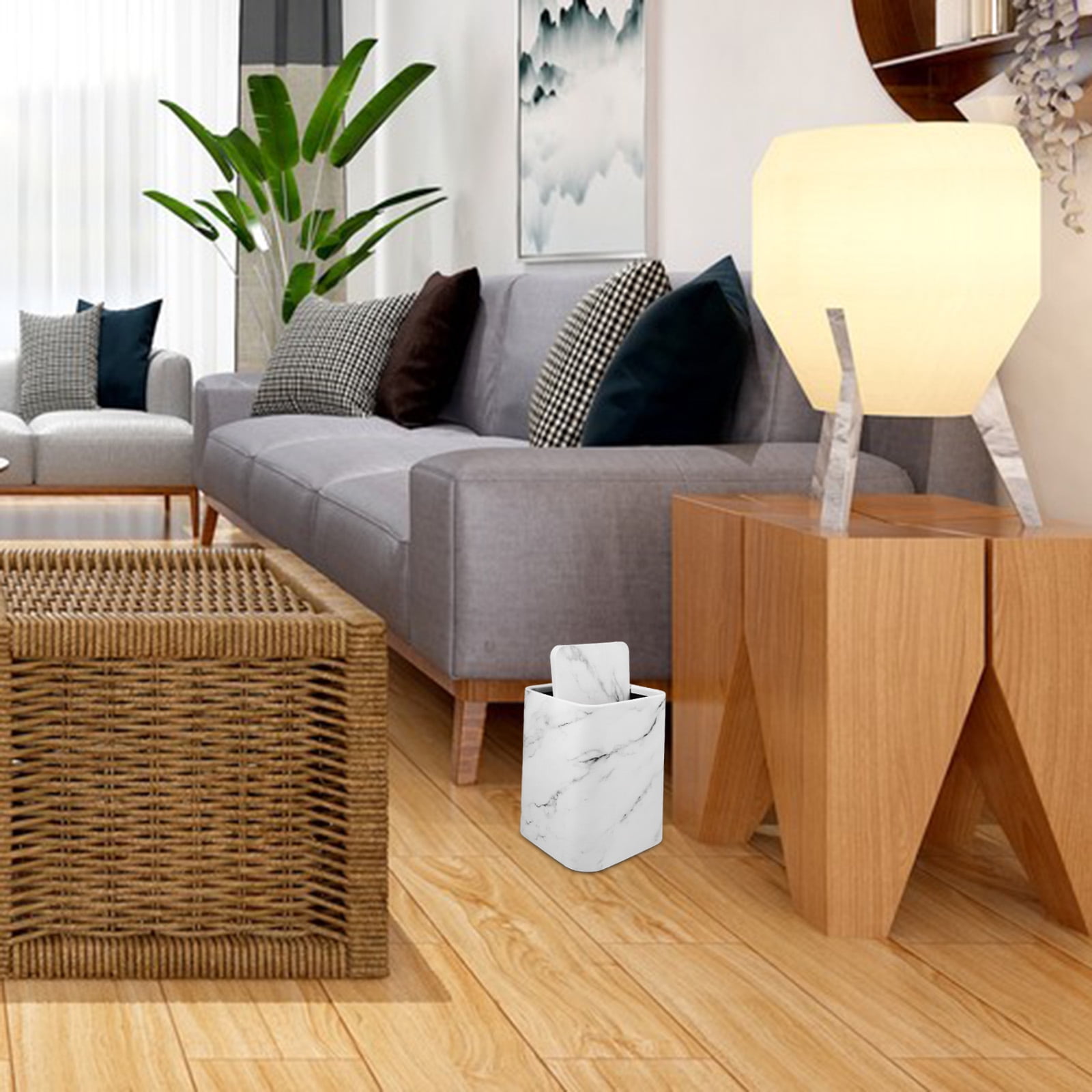 Hemoton Modern Marble Pattern Trash Can with Lid for Living Room ...