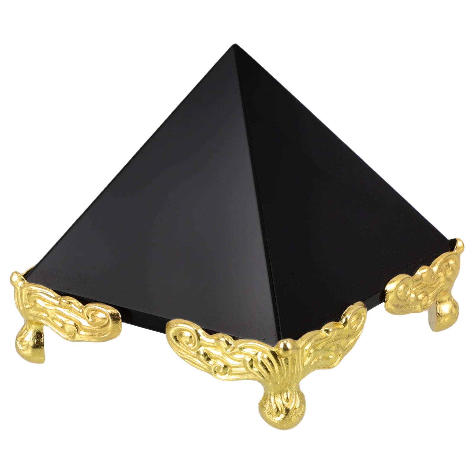 Hemoton Obsidian Pyramid Sculpture Crystal Pyramid Statue with Base ...