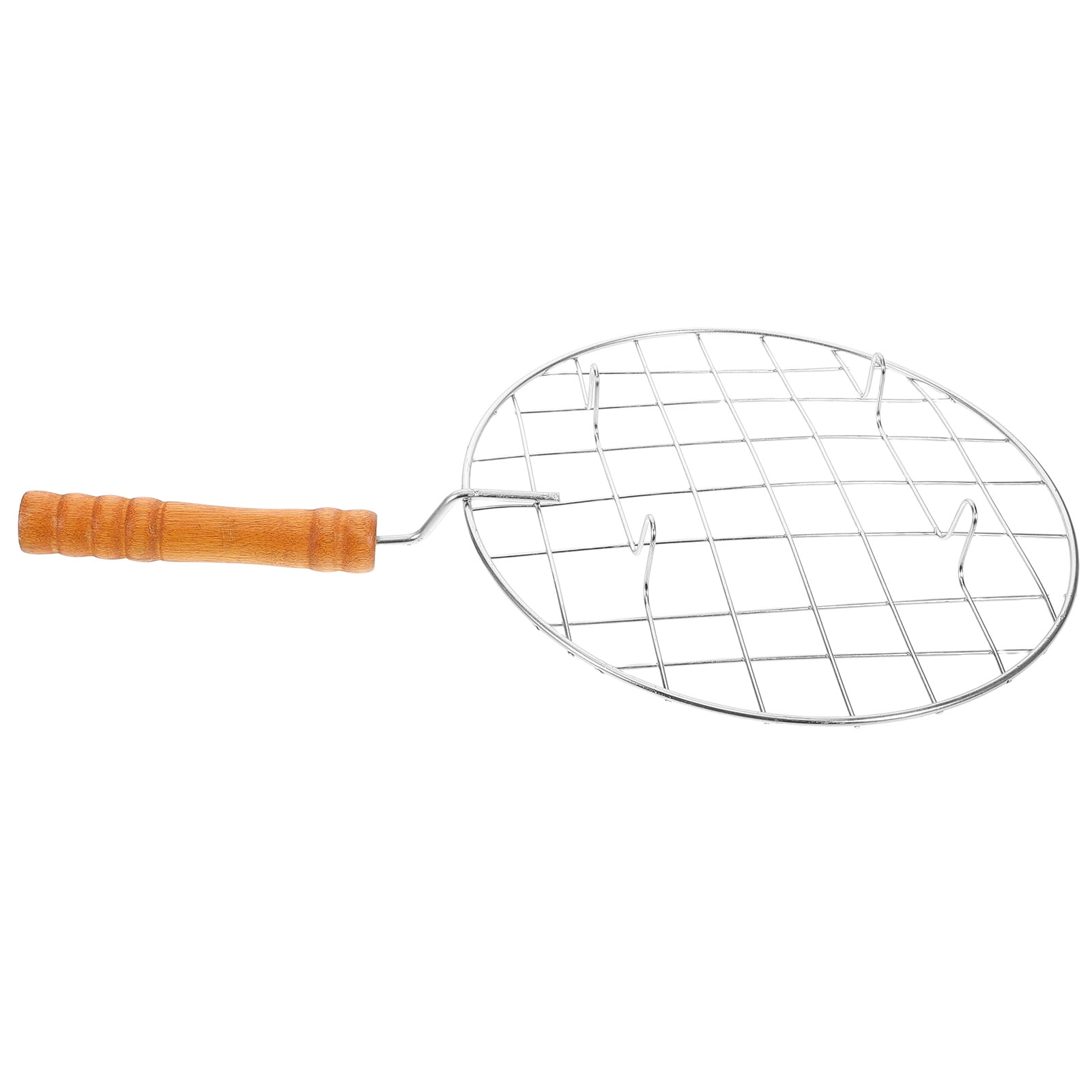 Hemoton Outdoor BBQ Tools Round Stainless Steel Grill Net with Wooden ...