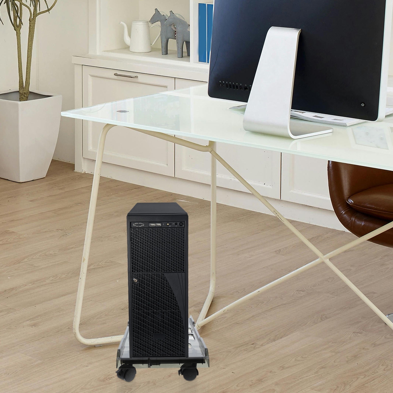 Hemoton PC Stand Ventilated Computer Tower Stand under Desk White ...