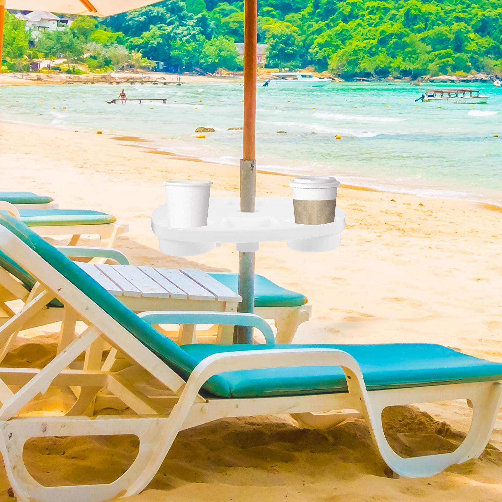 Hemoton Patio Beach Swimming Pool Umbrella Table Tray with Cup Holders ...