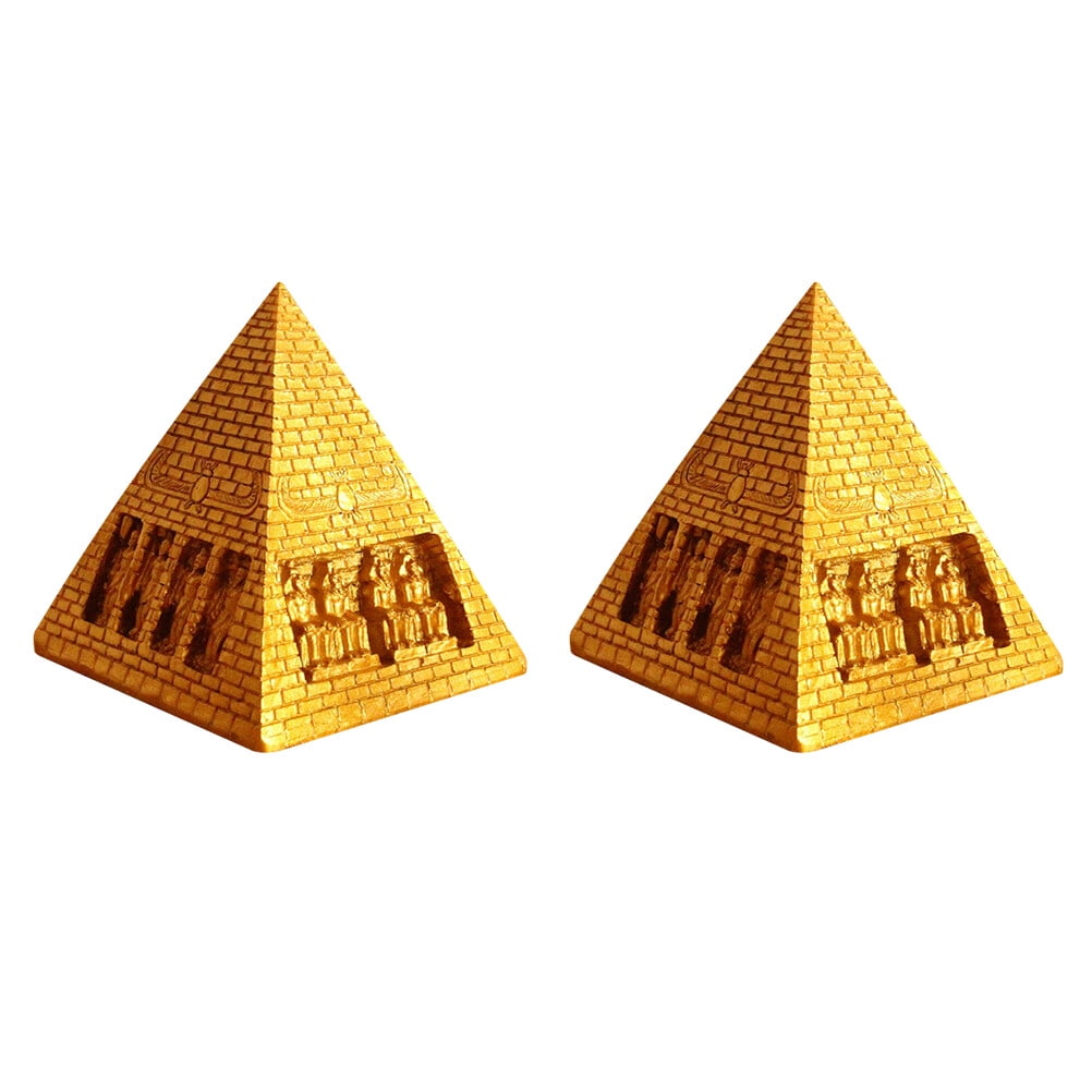Homoyoyo Miniature Pyramid Figurines Set of 2 Golden Resin Decorative ...