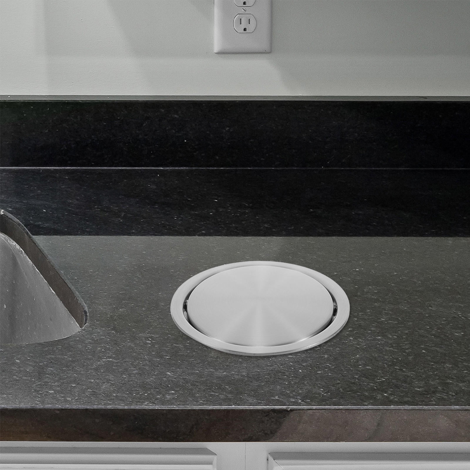 Hemoton Recessed Countertop Cover Stainless Steel Round Trash Bin ...