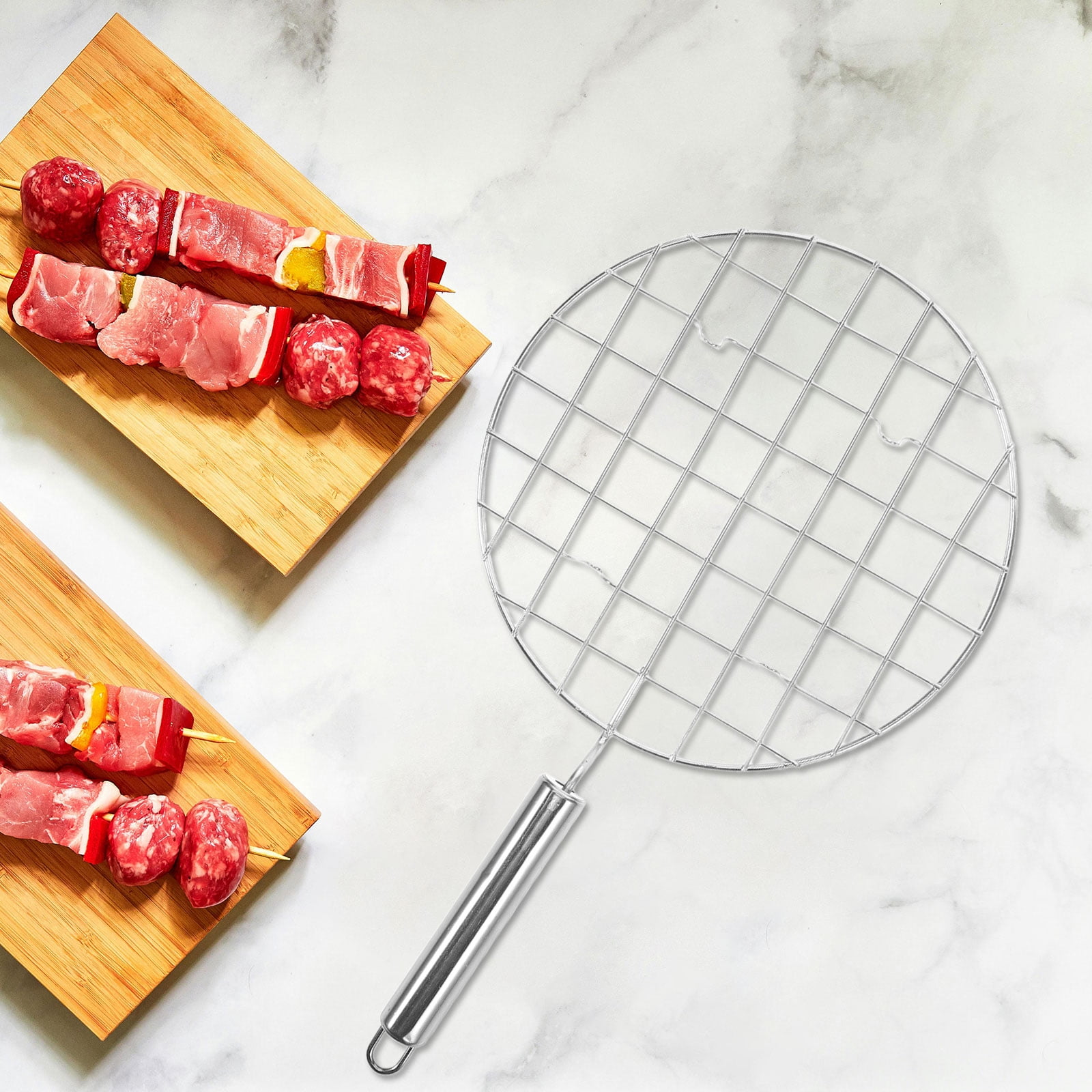 Hemoton Round Stainless Steel Grill Net Roasting Net Wire Roaster Rack ...