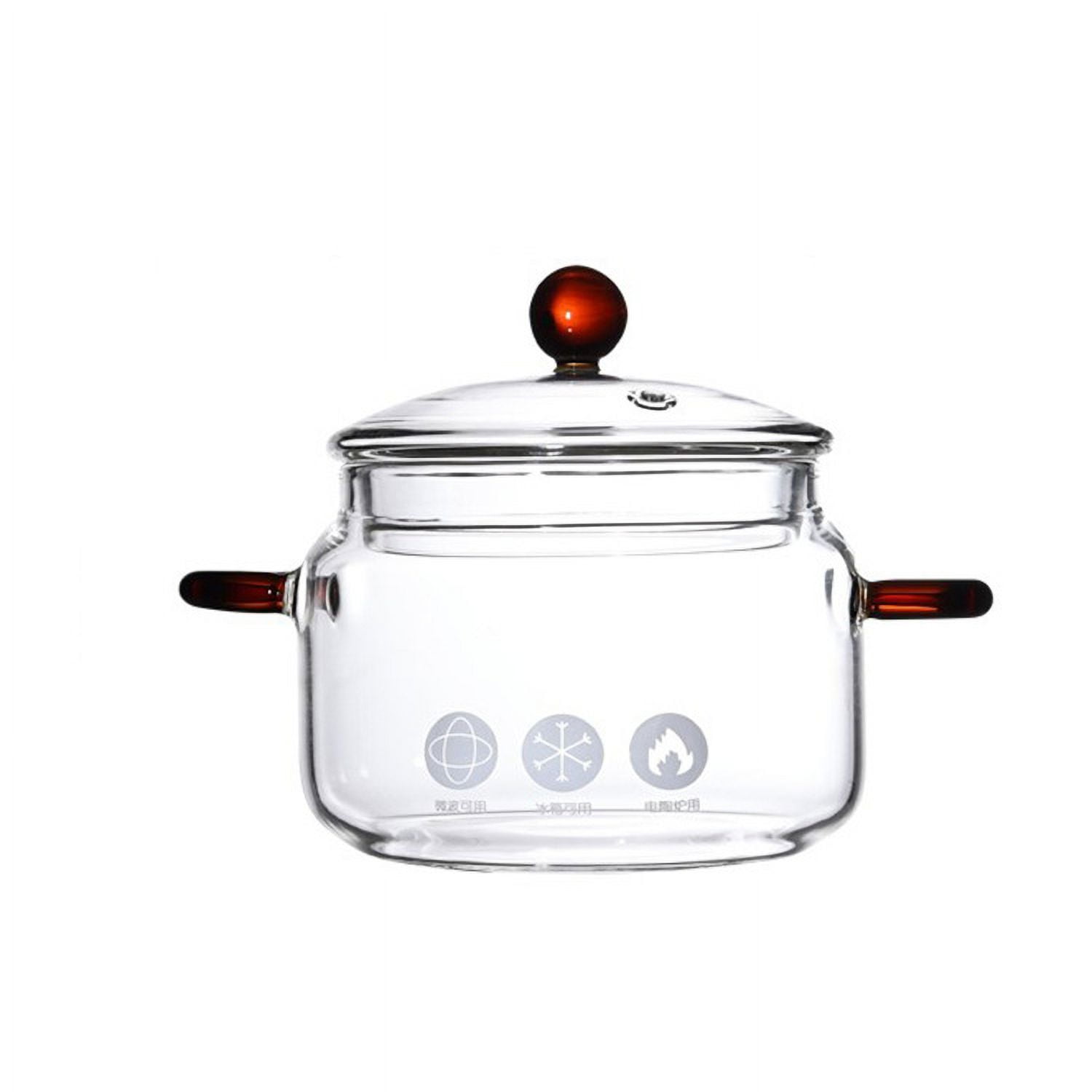 Hemoton Small Glass Stew Pot with Lid Double Handle Kitchen Cookware ...
