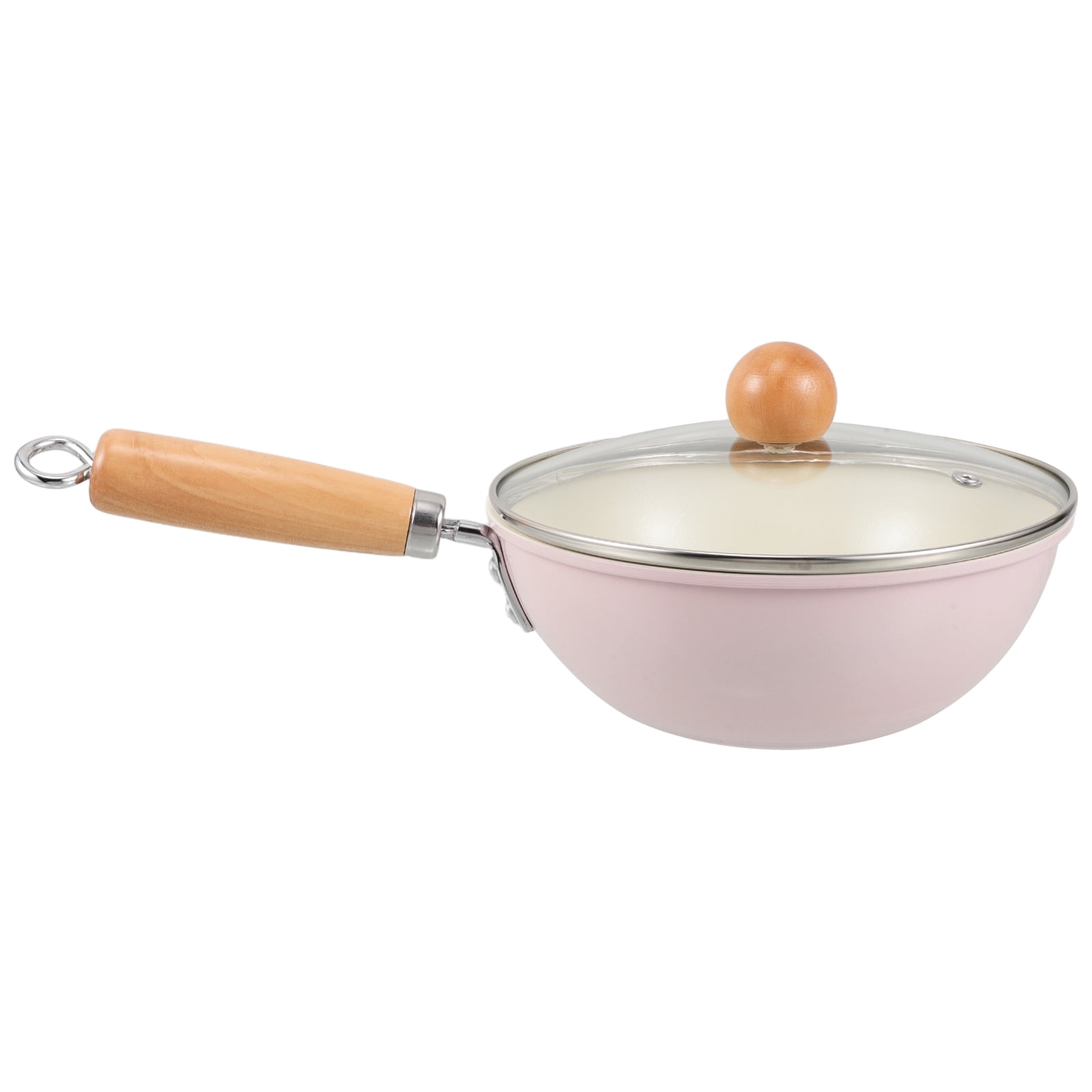 Hemoton Small Iron Wok with Nonstick Coating and Wooden Handle Deep ...