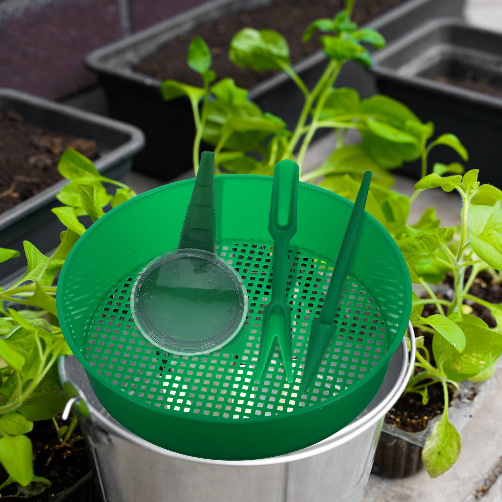 Hemoton Soil Sifting Tool Rotary Sifter Compost Sieve Mesh Pan Planting ...