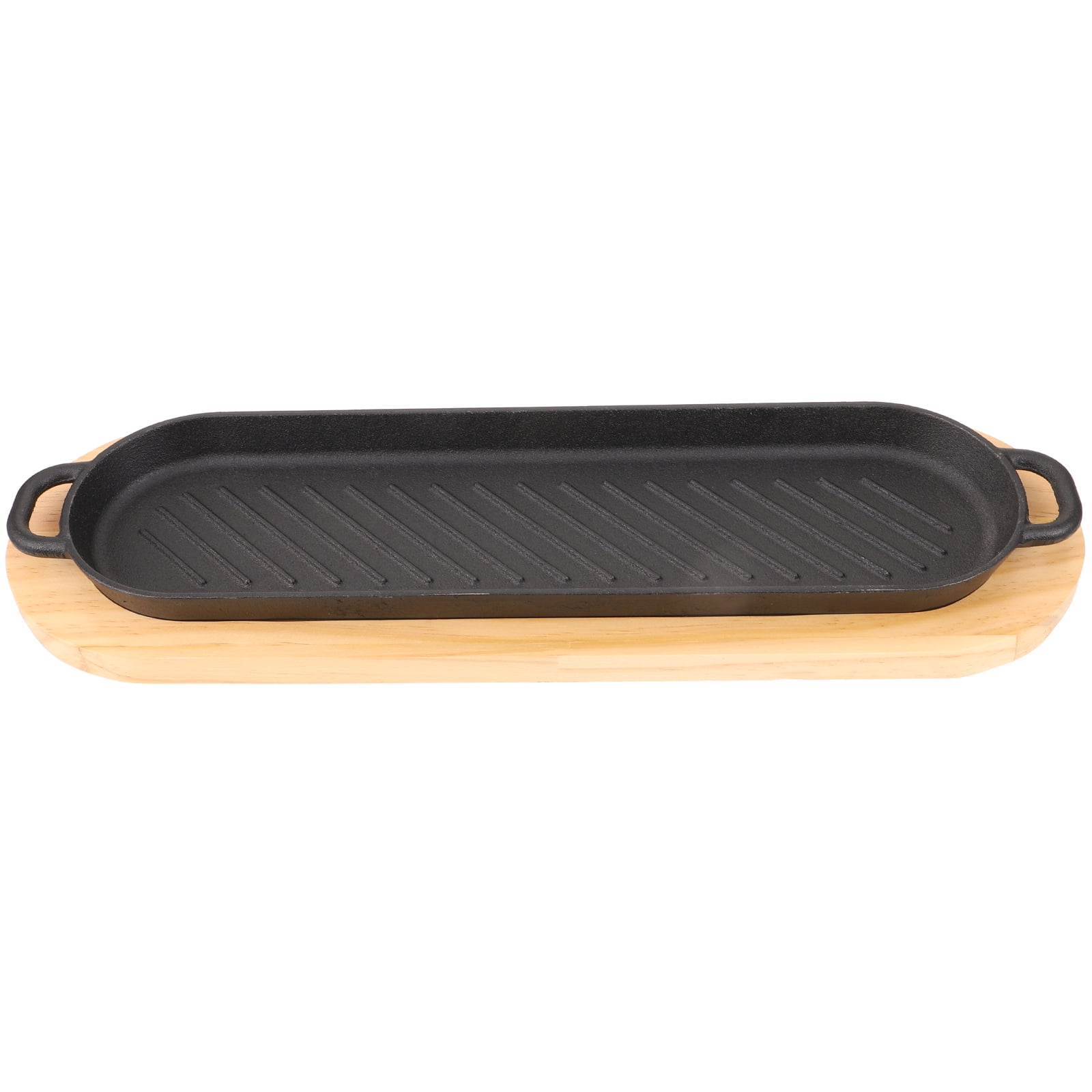 Hemoton Steak Plate Cast Iron Dual Handle Steak Serving Plate Steak ...