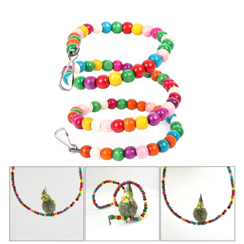 Wood Beads Bird Toys with Revolving Ladder Parrot Toys Funny Rainbow ...