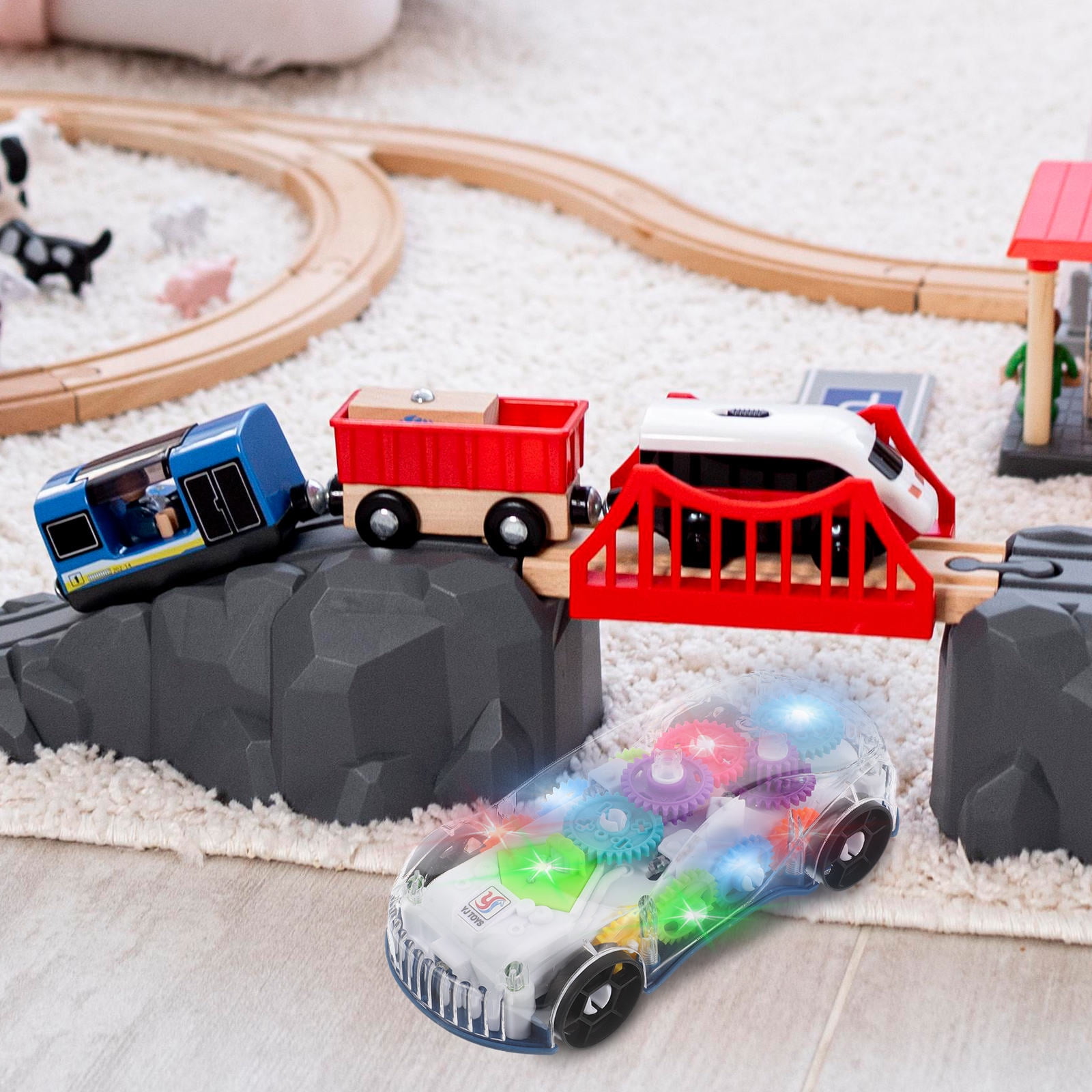 Hemoton Transparent Gear Toy Car with Light Effects for Kids Fun ...