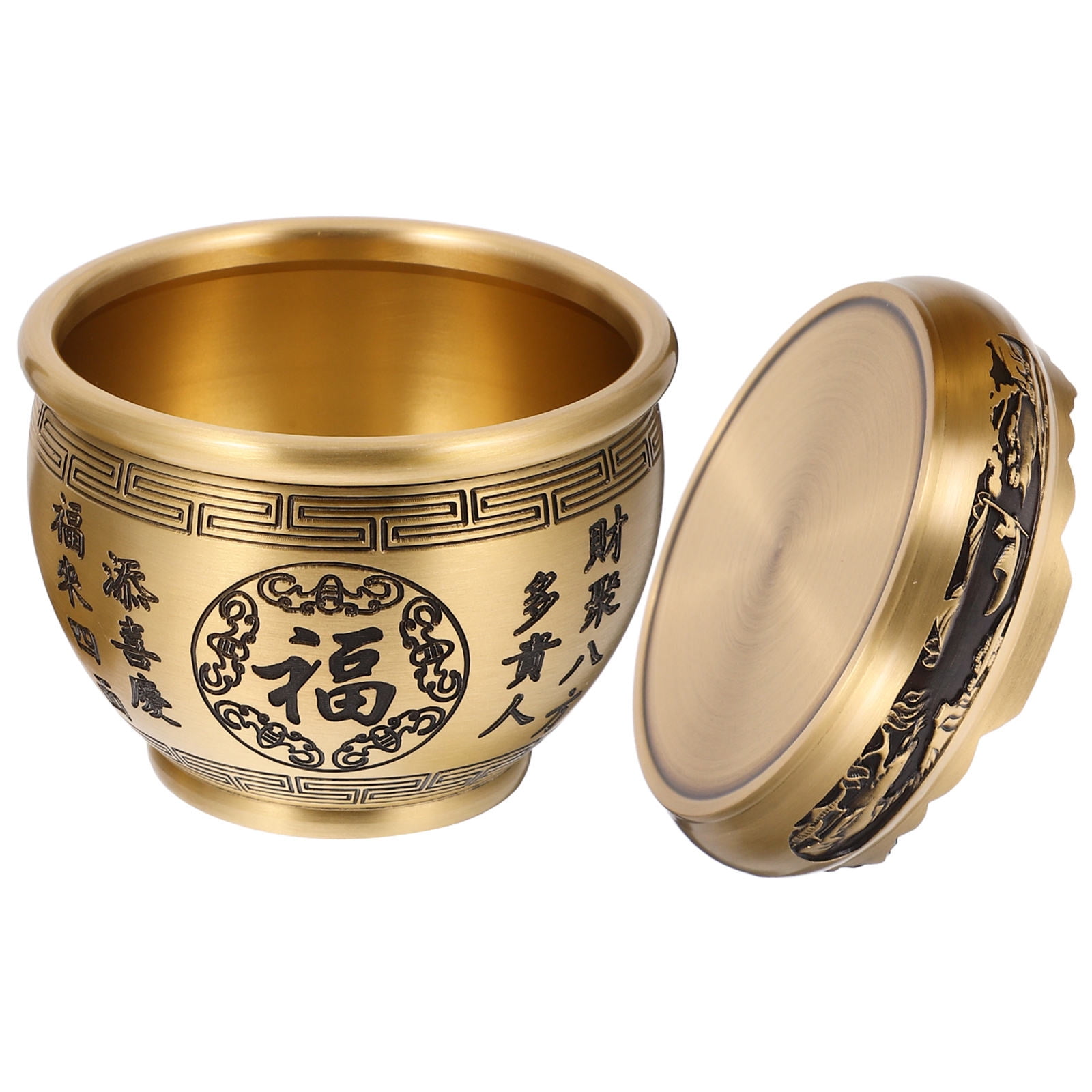 Hemoton Vintage Chinese Wealth Bowl with Base Brass Prosperity Treasure ...