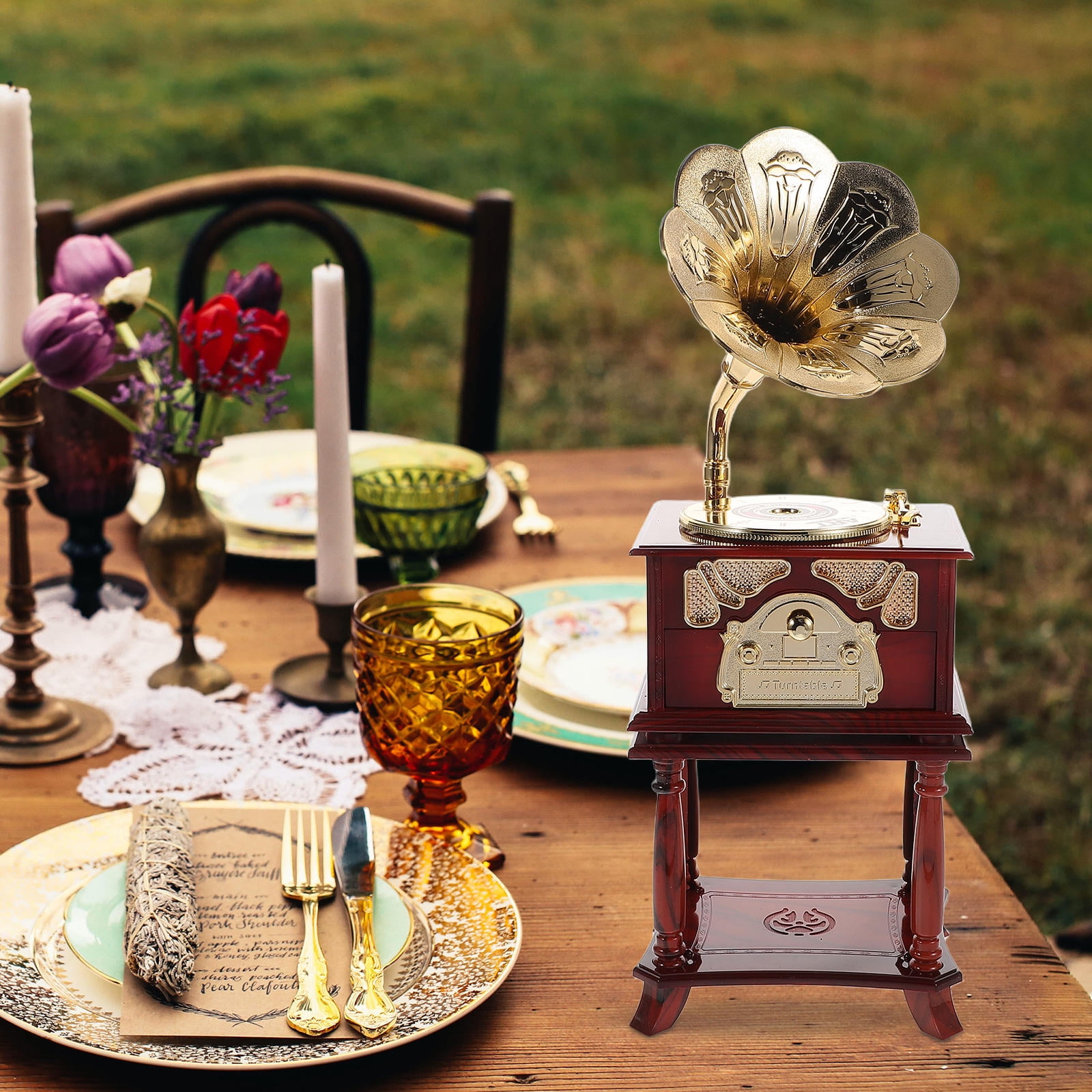 Hemoton Retro Phonograph Style Mini Music Box for Desktop, Vintage ...