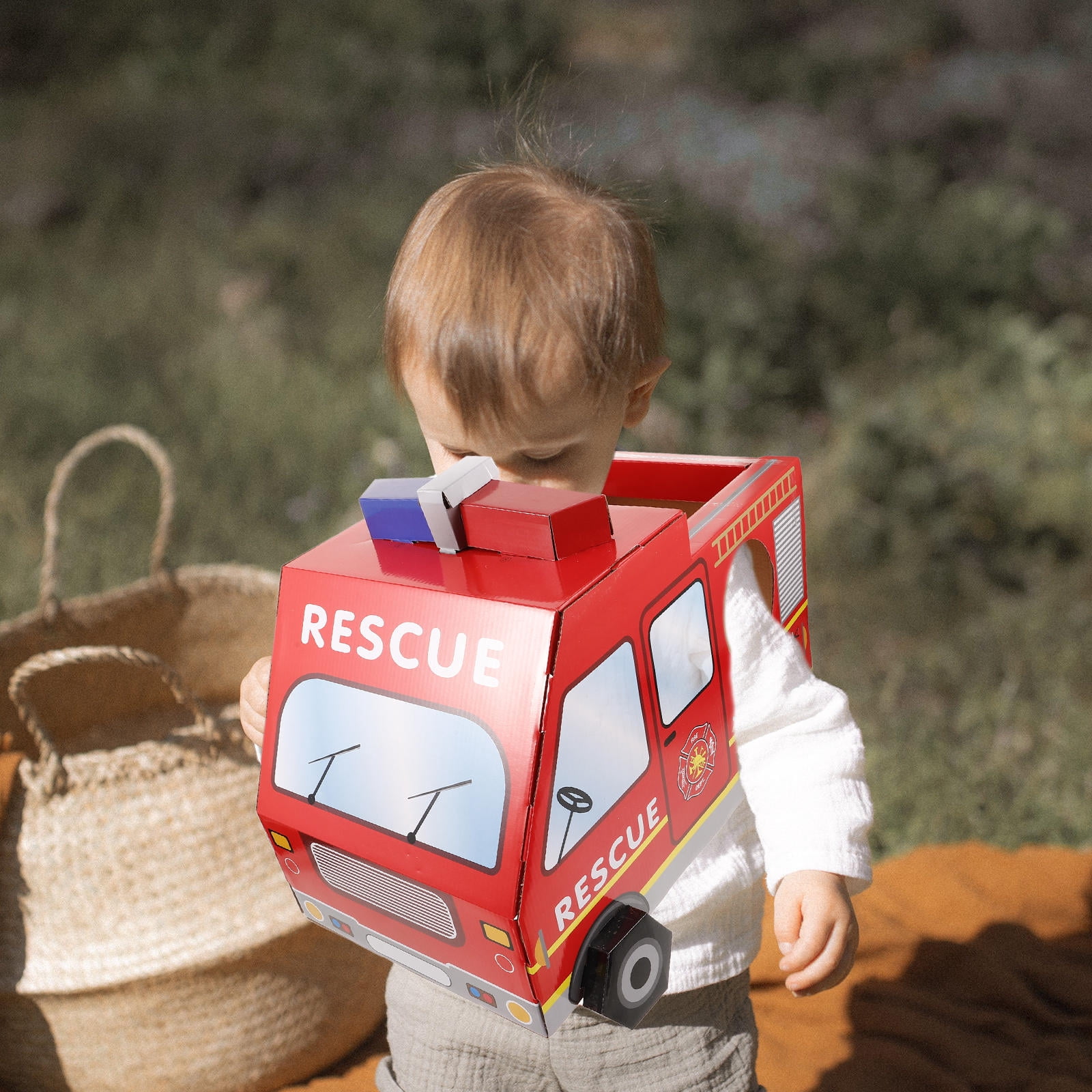 Hemoton Wearable Cardboard Fire Truck Toy for Kids in Red Color ...
