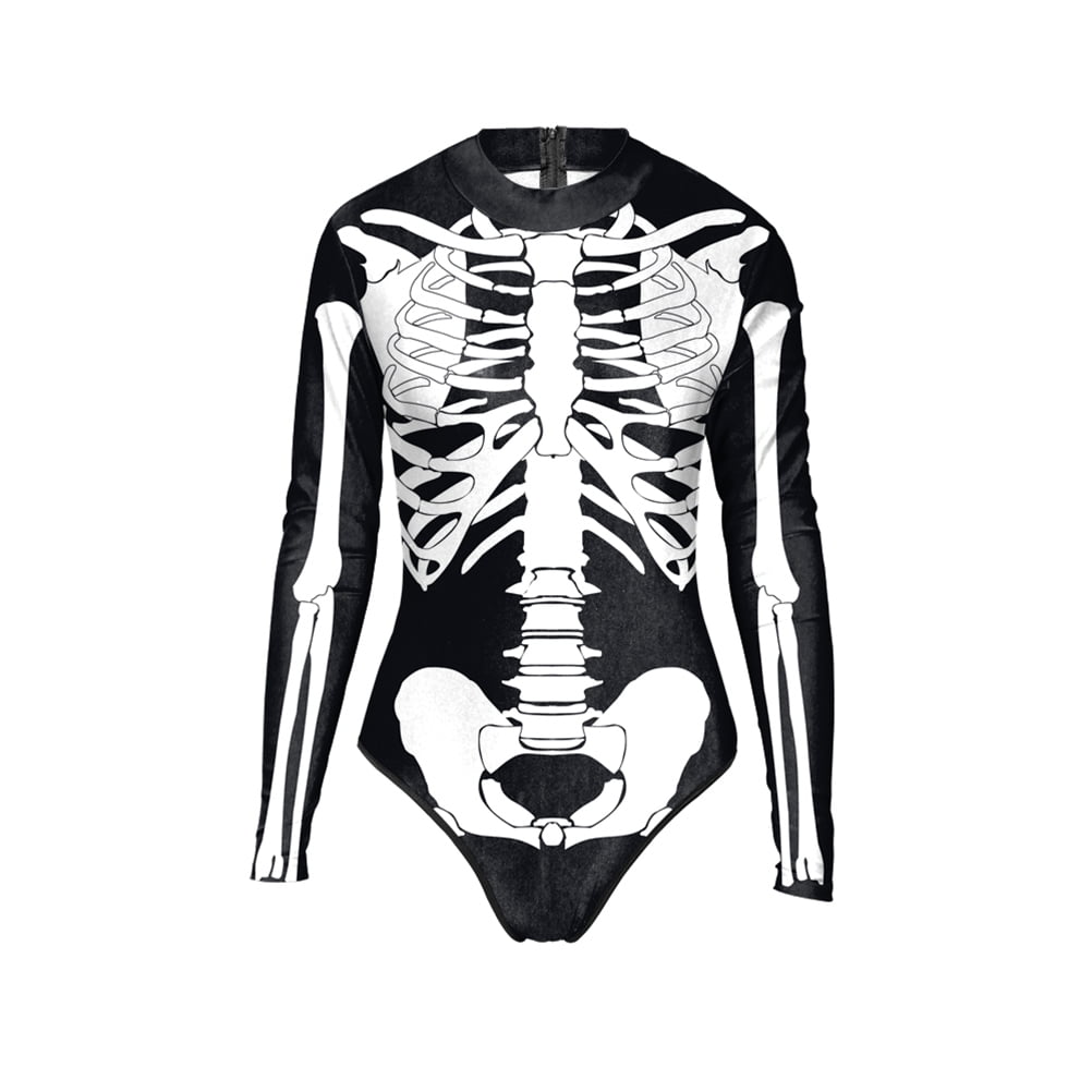 Hemoton Women's Halloween Skeleton Long Sleeve Funny One Piece Bodysuit ...