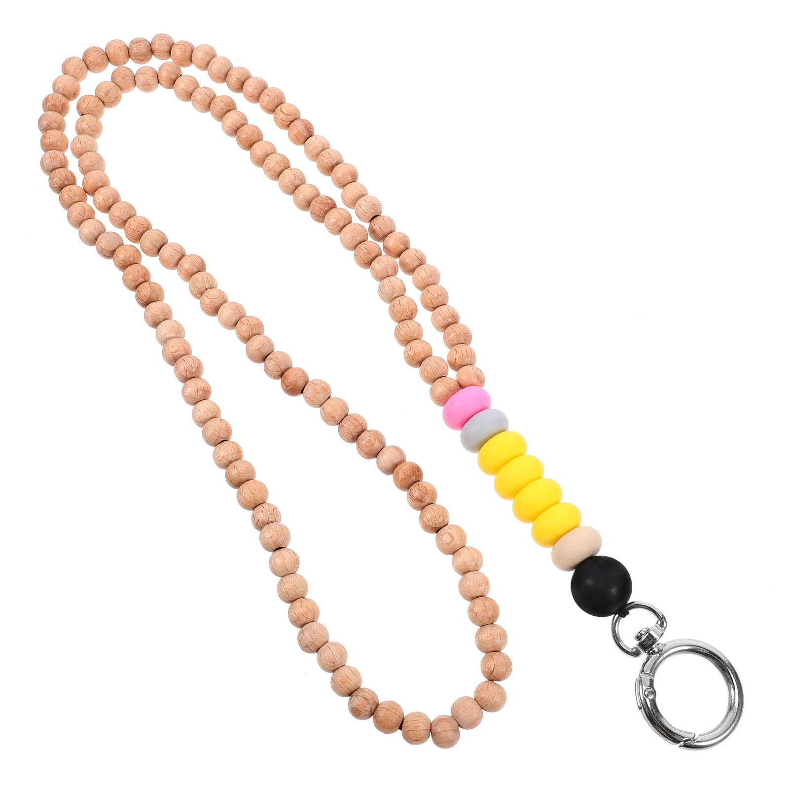 Hemoton Wood Beaded Lanyard Wooden Bead Neck Strap Bead Lanyard Beaded ...