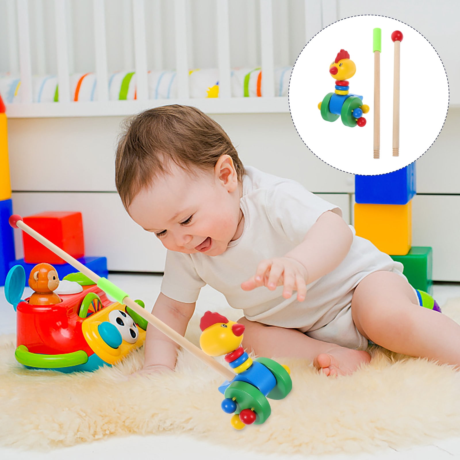 Hemoton Wooden Baby Walker Toy with Cartoon Animal Design for Kids ...