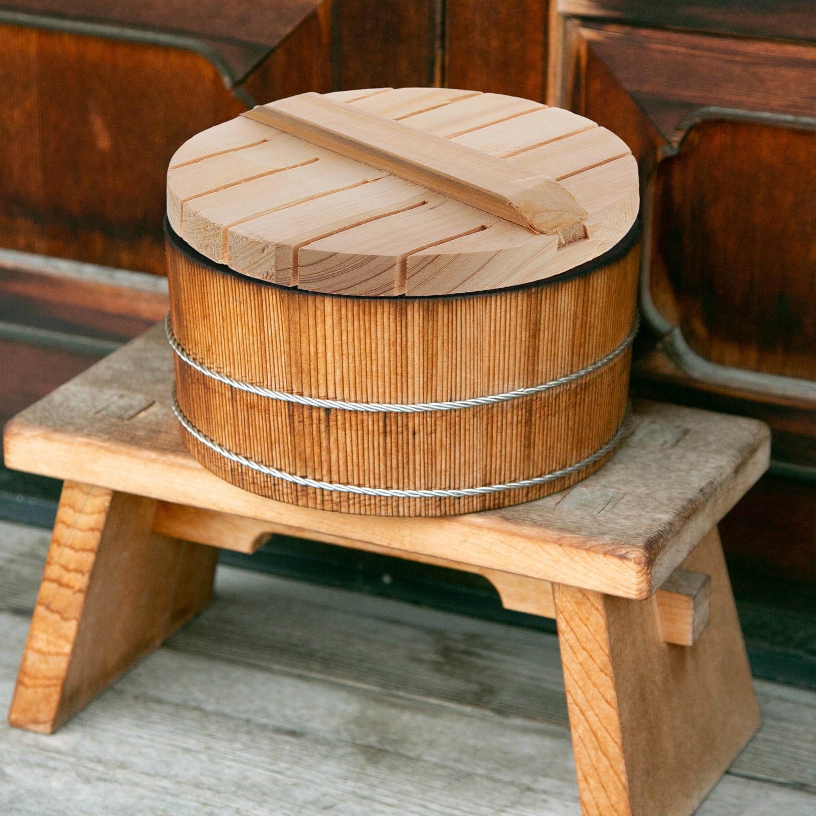 Hemoton Wooden Barrel Steamed Rice Basket 16cm Rice Container Bottom ...