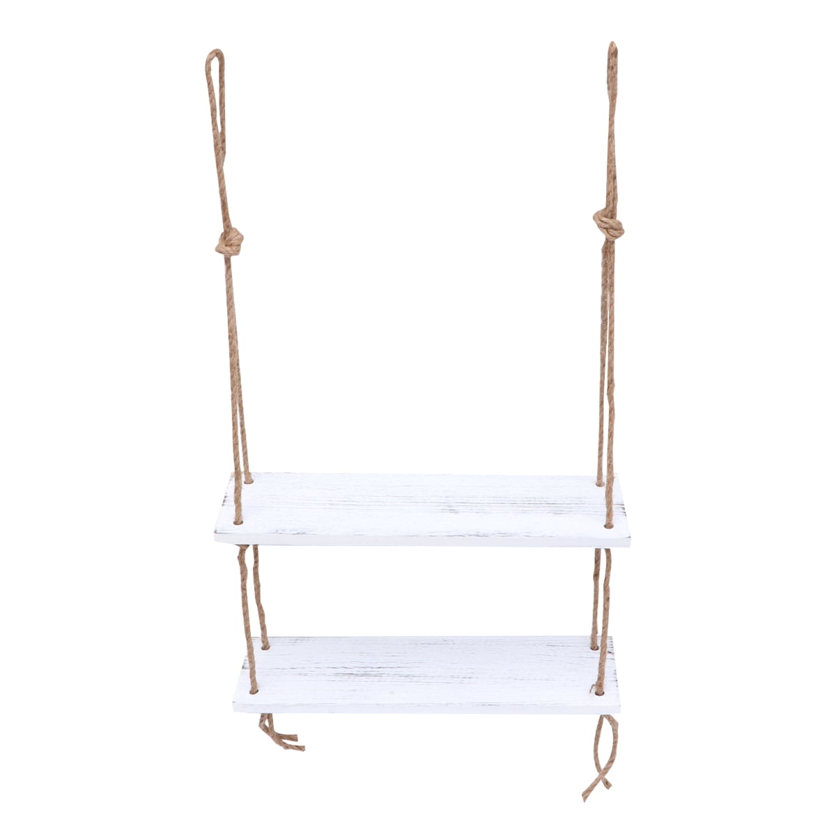 Hemoton Wooden Hanging Shelf Swing Rope Floating Shelves 2 Tier Jute ...