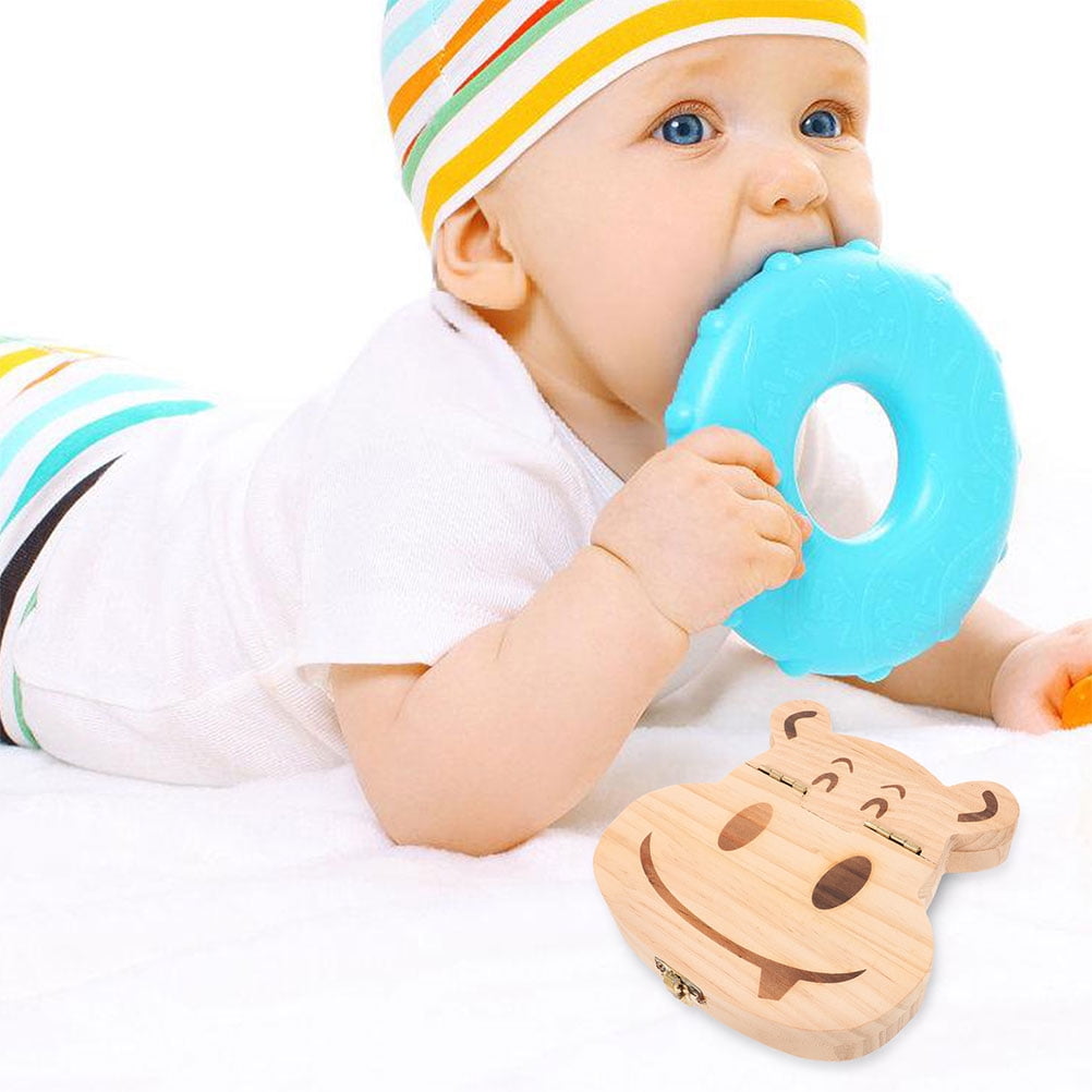 HEMOTON Wooden Hippo Shaped Tooth Storage Box for Kids Lid and Unique ...