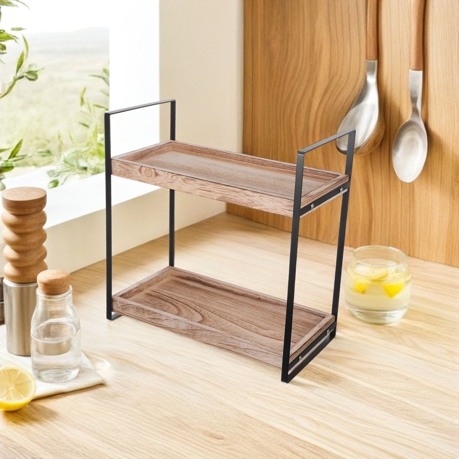 Hemoton Wooden Shelf Stand 2-Tier Counter Storage Rack Wood Display ...