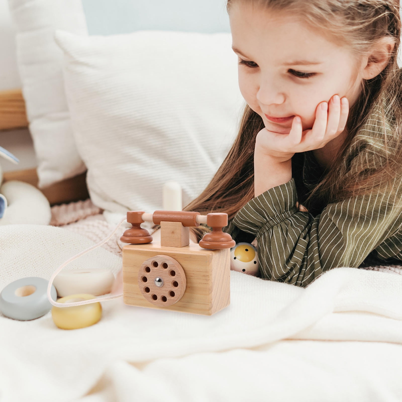 Hemoton Wooden Toy Phone with Vintage Design for Kids Pretend Play and ...