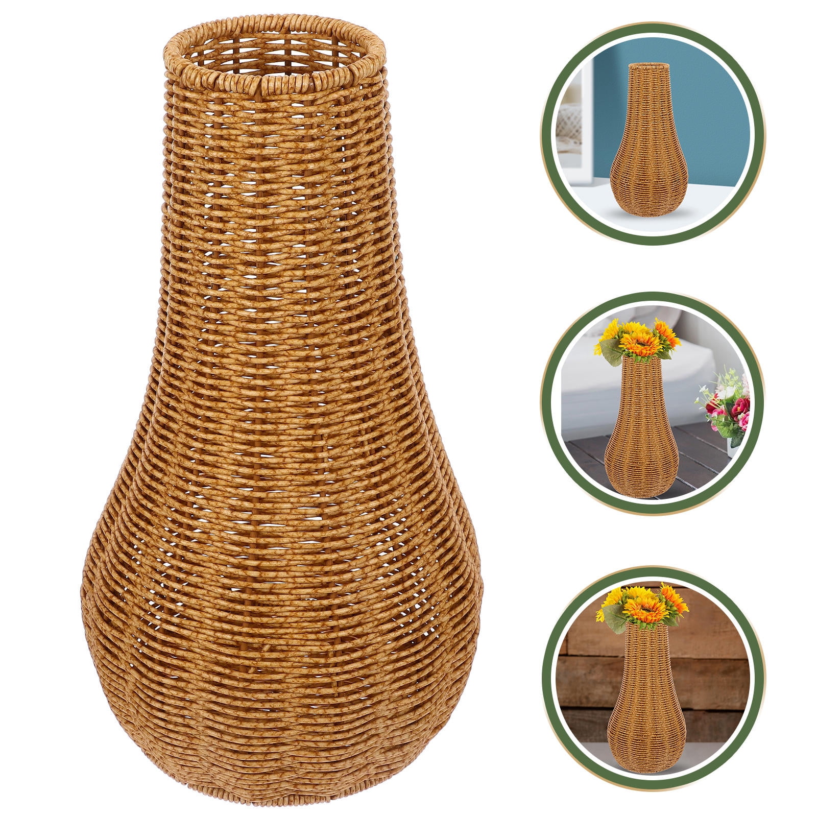 Hemoton Large Rustic Woven Rattan Vase with Dried Flowers, Decorative ...