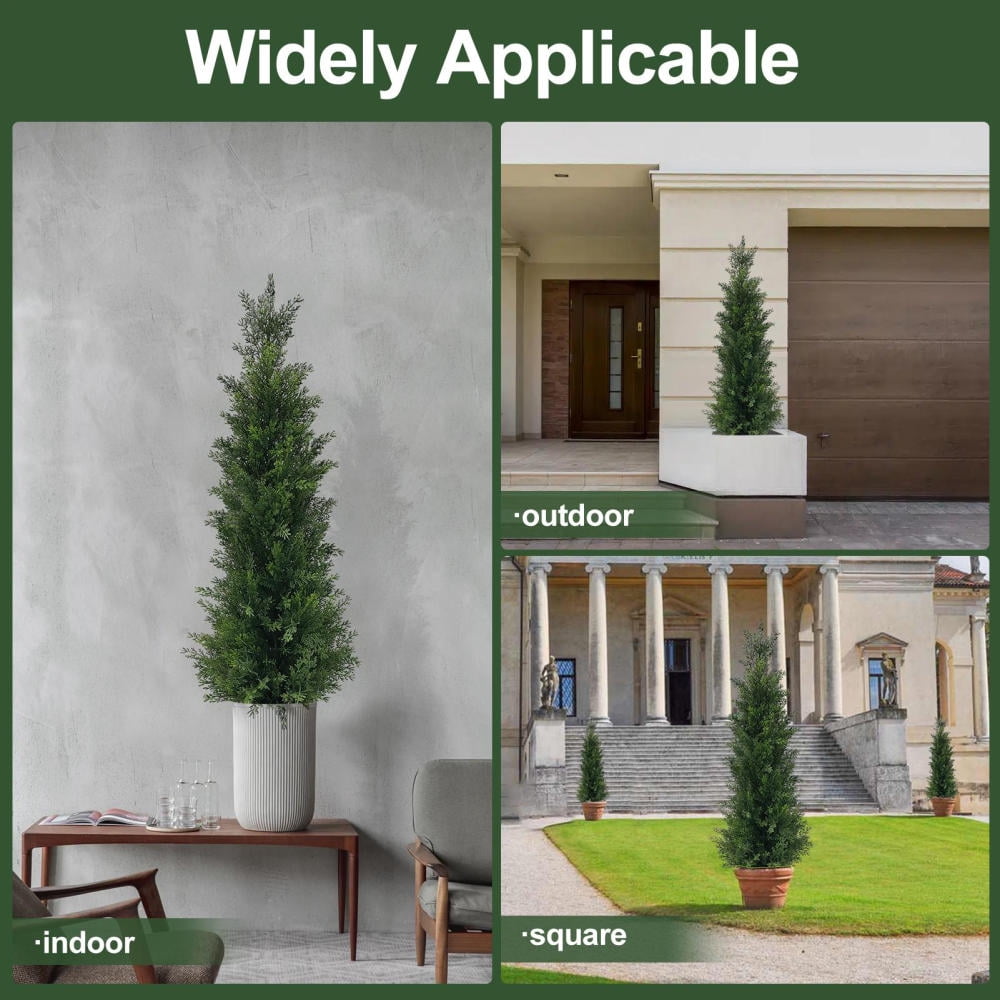 Hemousy 2-Pack 3 Feet Outdoor Faux Cedar Pines, Weatherproof Artificial ...
