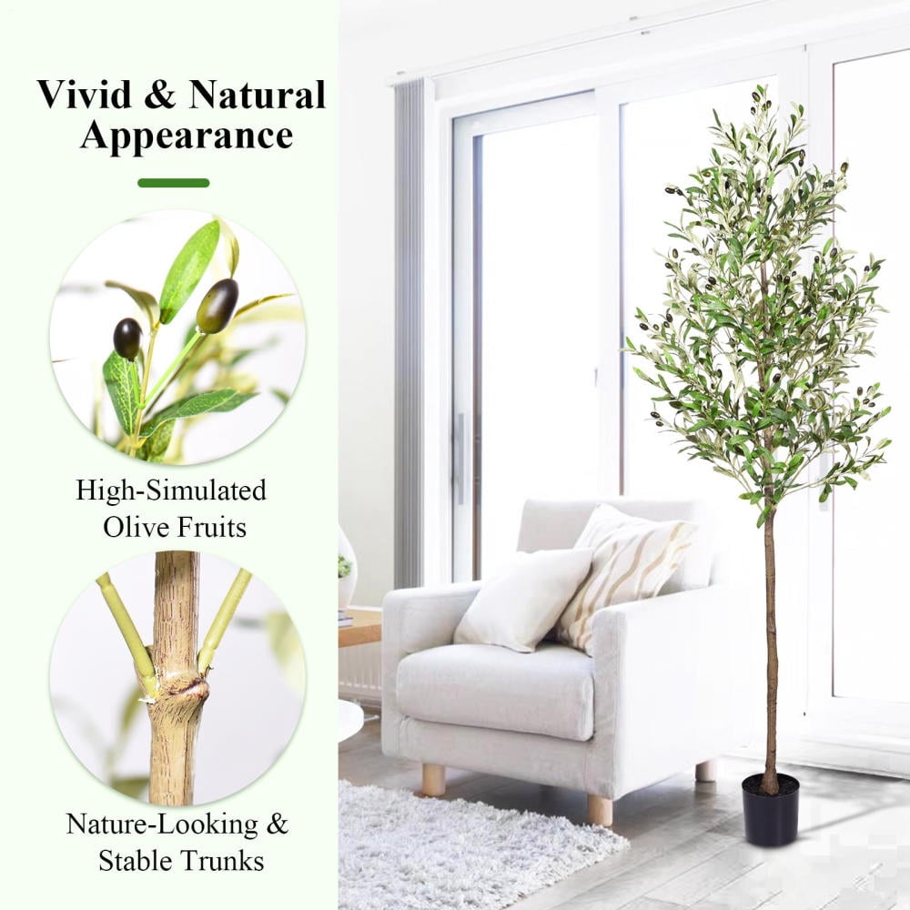Hemousy 7ft Lifelike Faux Olive Tree, Natural Trunk & Fruits, Child/Pet ...