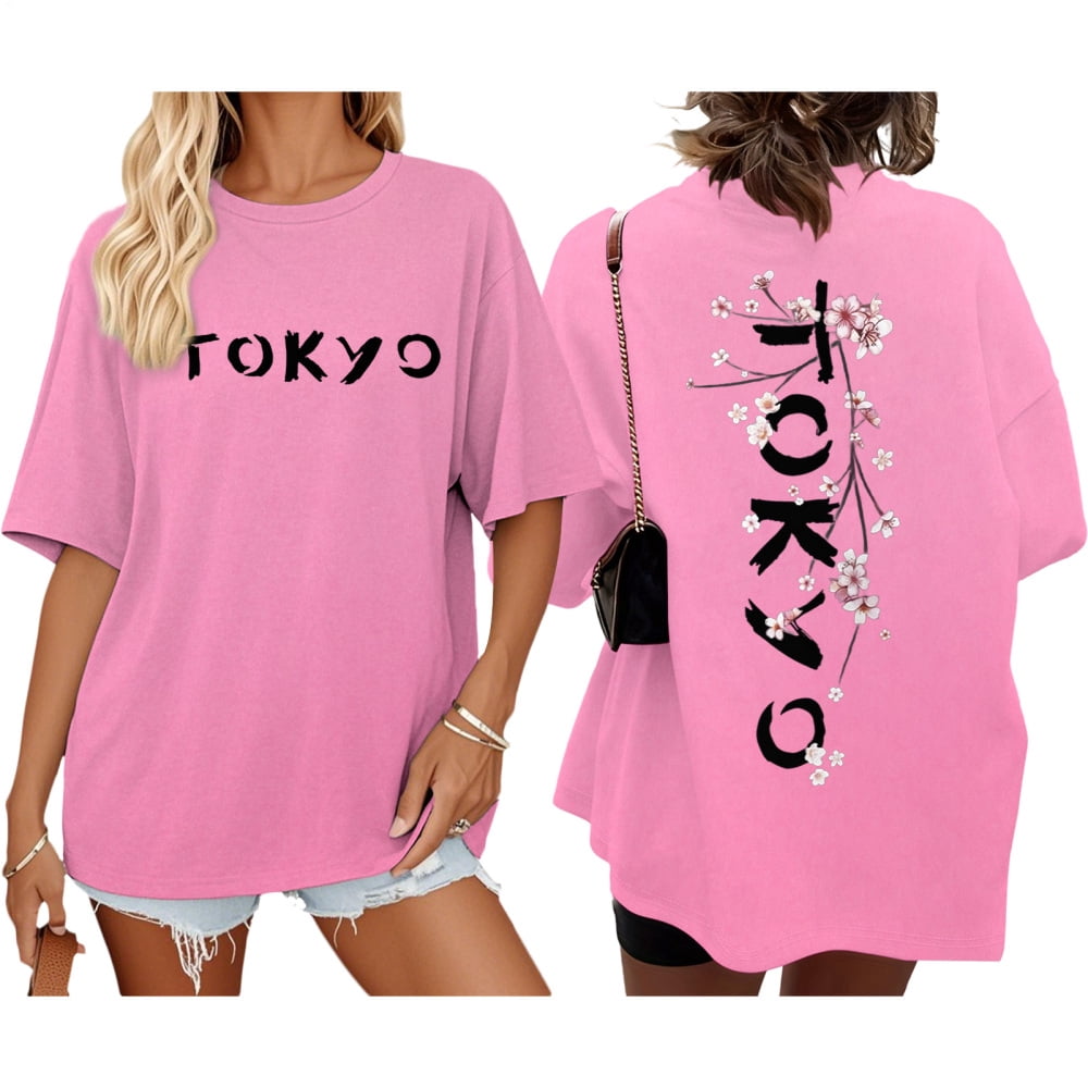 Hemousy Japanese Tshirts Women Floral Tokyo Short Sleeve Casual ...