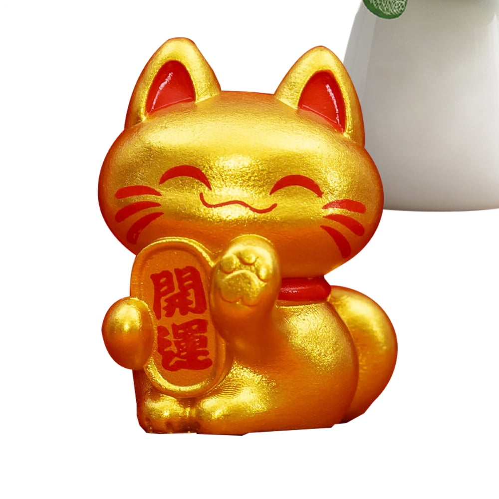 Hemousy Lucky Cat Figure Cute Wealth Cat Figurine Collectible Fortune ...