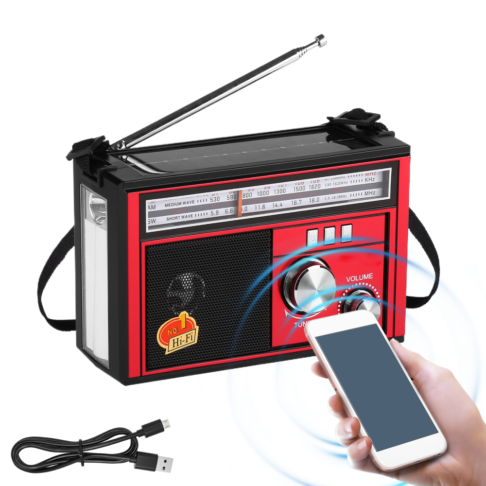 Hemousy Solar Radio Portable Rechargeable Solar Weather Radio with LED ...