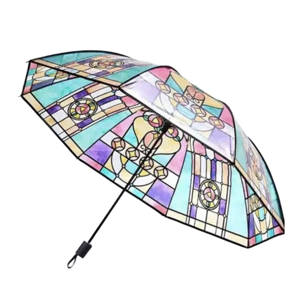 Hemousy Vintage Stained Automatic Umbrella Vintage Transparent Parasol ...