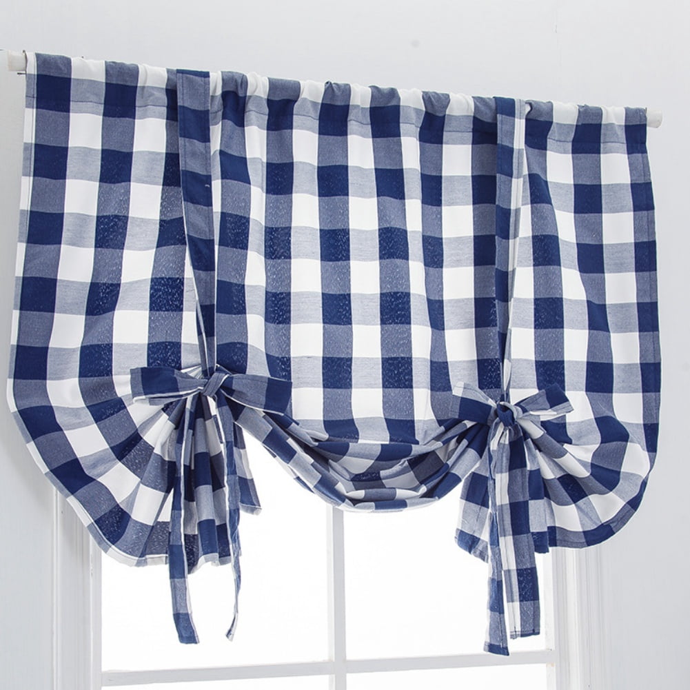 Hemp Cotton Plaid Balloon Drape Gingham Shade Tie Up Roman Valance Rod ...