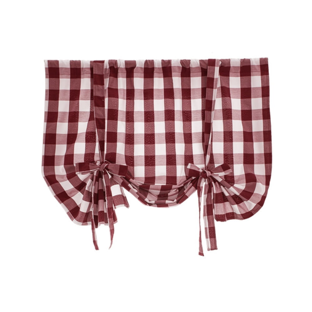 Hemp Cotton Plaid Balloon Drape Gingham Shade Tie Up Roman Valance Rod ...