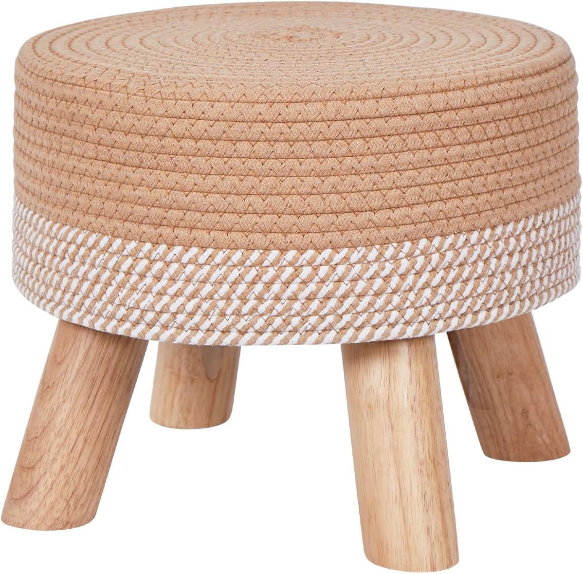 Hemp Rope Footstool with Padded Seat Hand Weave Vanity Stool Chair ...