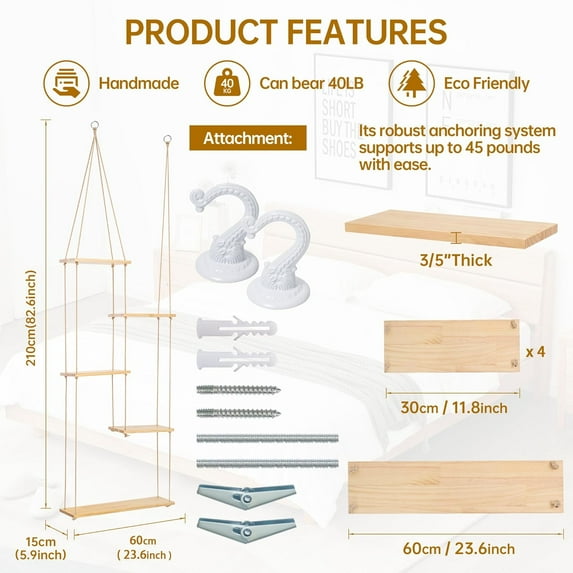 Hemp Rope Hanging Plant Shelf from Ceiling for Narrow Space Boho ...